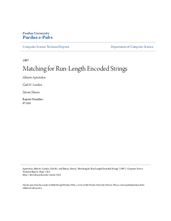 Pdf Matching For Run Length Encoded Strings