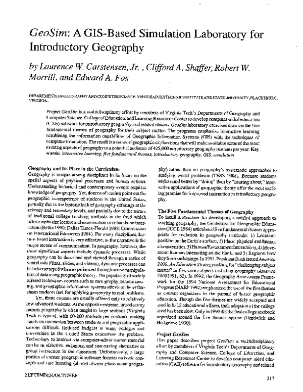 (PDF) GeoSim: A GIS-Based Simulation Laboratory for Introductory Geography