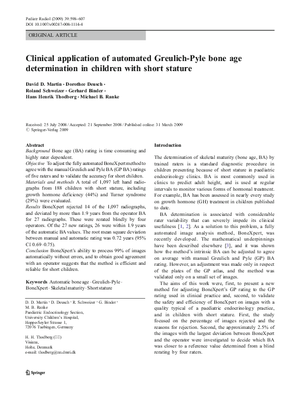 (PDF) Clinical application of automated Greulich-Pyle bone age ...
