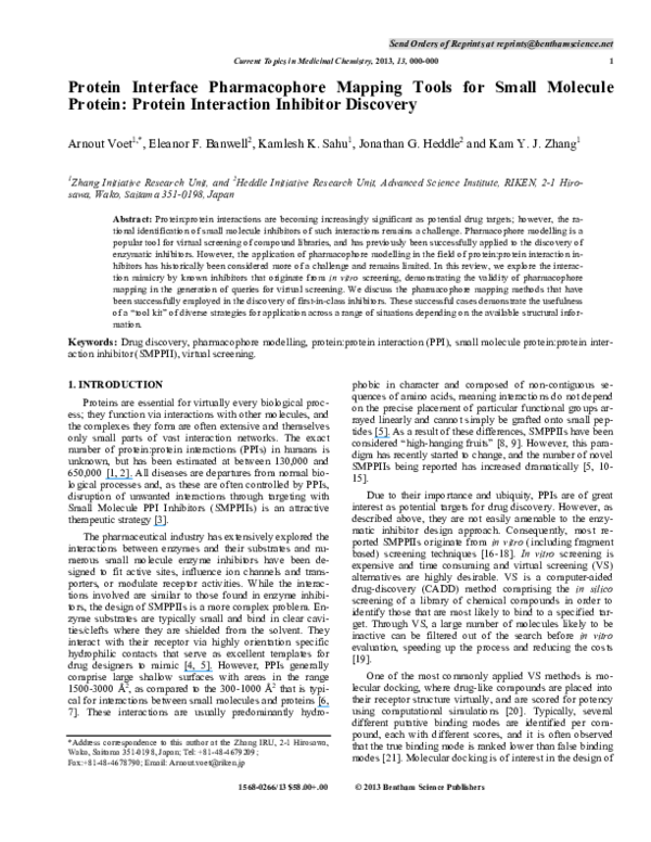 (PDF) Protein Interface Pharmacophore Mapping Tools for Small Molecule Protein: Protein ...