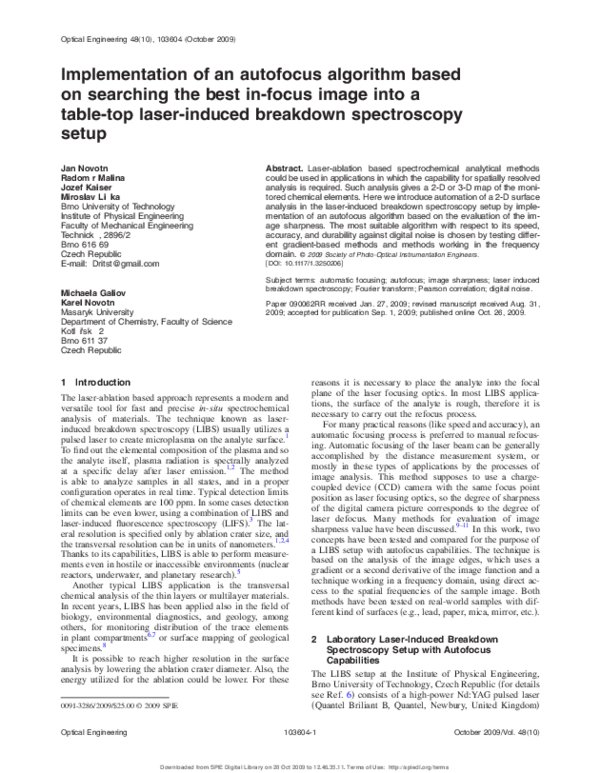Pdf Implementation Of An Autofocus Algorithm Based On Searching The Best In Focus Image Into A