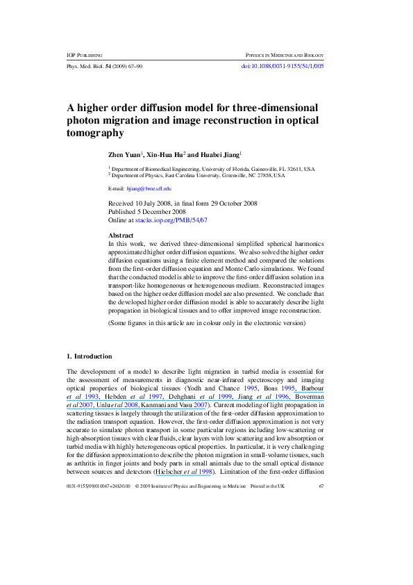 (PDF) A higher order diffusion model for three-dimensional photon migration and image ...