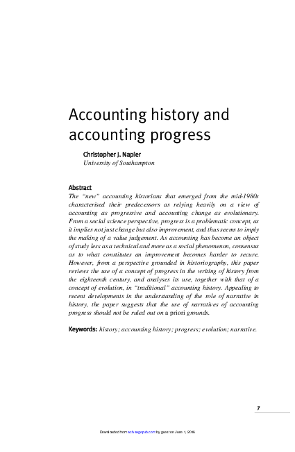 (PDF) Accounting history and accounting progress