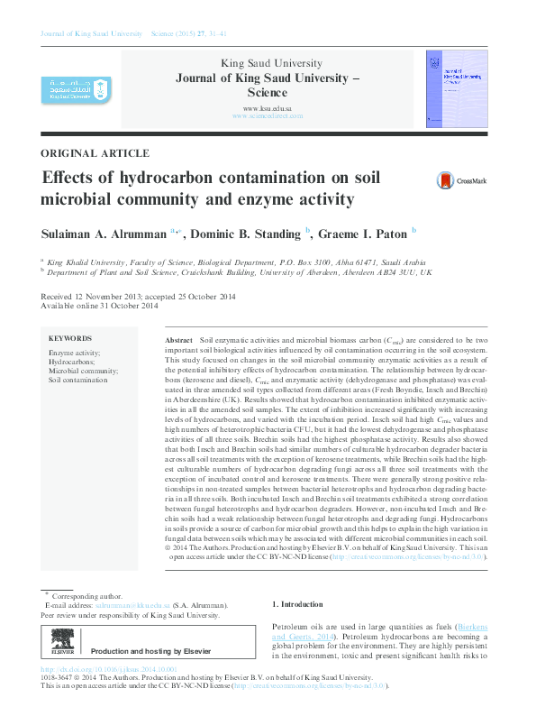 (PDF) Effects of hydrocarbon contamination on soil microbial community and enzyme activity