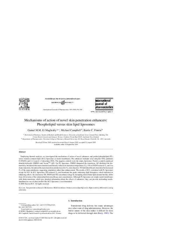 (PDF) Mechanisms of action of novel skin penetration enhancers ... (PDF) Mechanisms of action of novel skin penetration enhancers ...