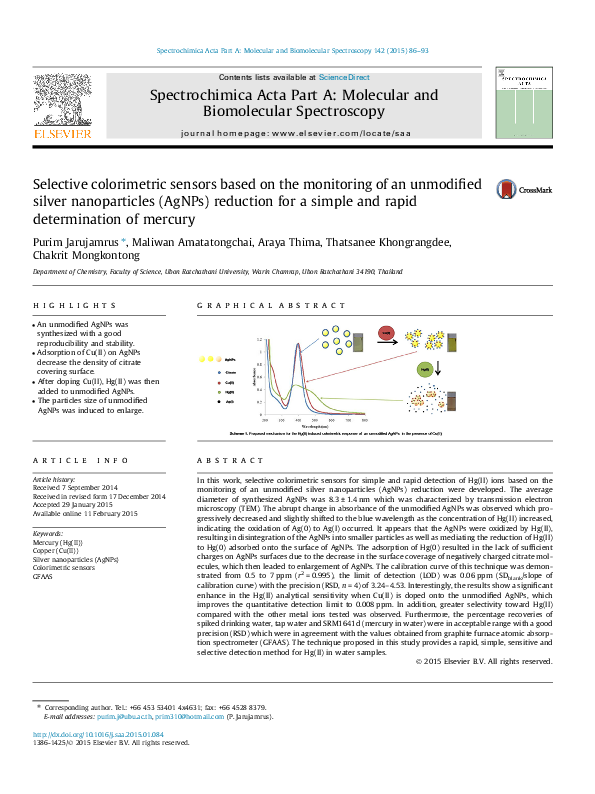 Pdf Selective Colorimetric Sensors Based On The Monitoring Of An Unmodified Silver
