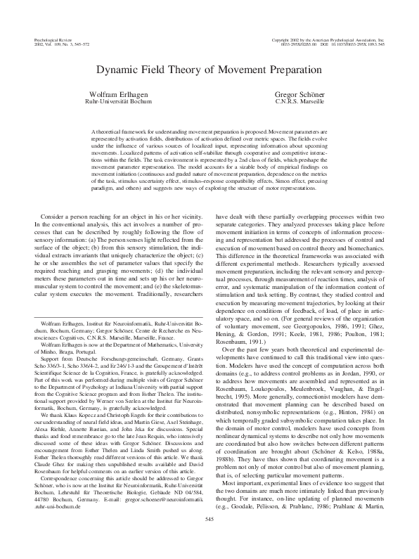 (PDF) Dynamic field theory of movement preparation