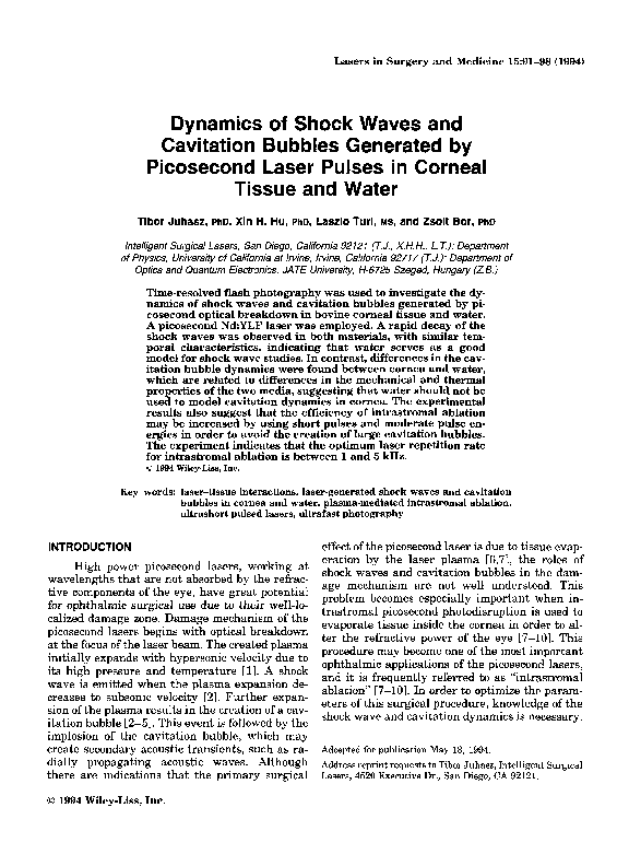 (PDF) Dynamics of shock waves and cavitation bubbles generated by picosecond laser pulses in ...