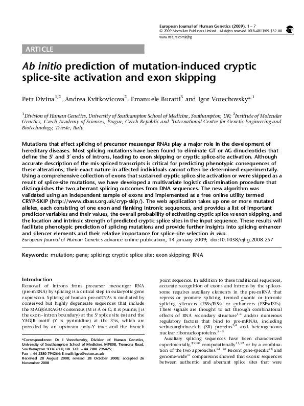 (PDF) Ab initio prediction of mutation-induced cryptic splice-site ...