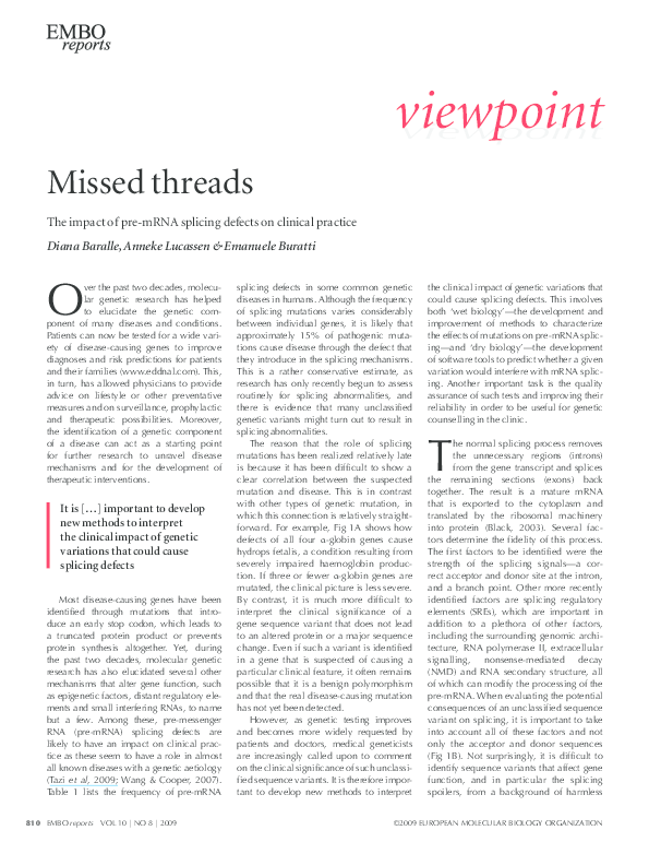(PDF) Missed threads. The impact of pre-mRNA splicing defects on ...