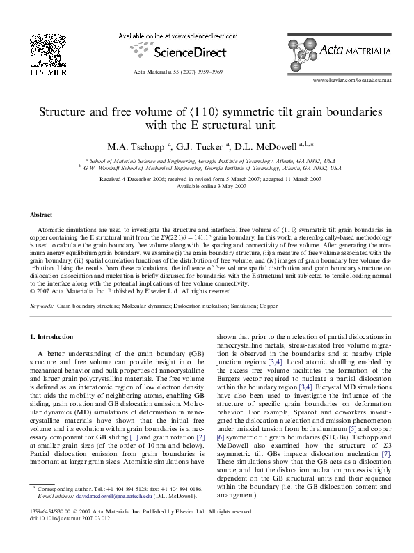 (PDF) Structure and free volume of 〈110〉 symmetric tilt grain boundaries with the E structural unit