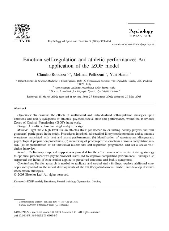 (PDF) Emotion self-regulation and athletic performance: An application ...
