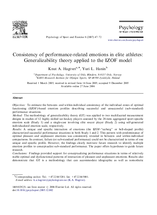(PDF) Consistency of performance-related emotions in elite athletes ...