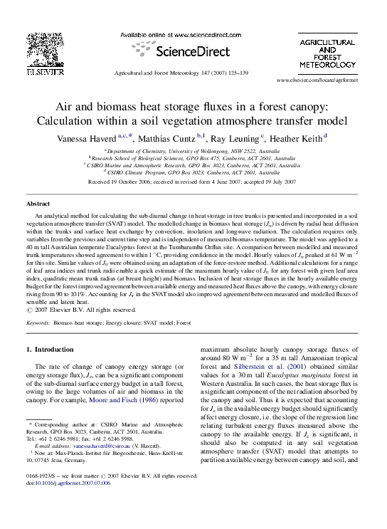 (PDF) Air and biomass heat storage fluxes in a forest canopy ...