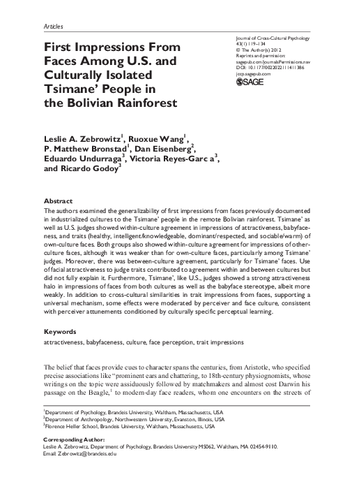 (PDF) First Impressions From Faces Among U.S. and Culturally Isolated ...