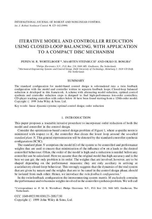 Pdf Iterative Model And Controller Reduction Using Closed Loop Balancing With Application To 