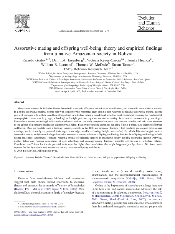 (PDF) Assortative mating and offspring well-being: theory and empirical ...