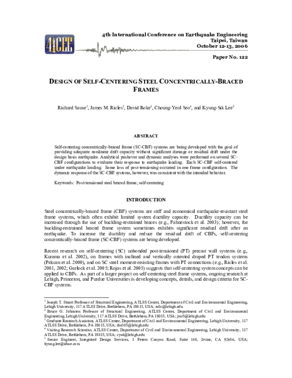 (PDF) Design of self-centering steel concentrically-braced frames