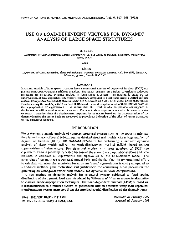 (PDF) Use of load-dependent vectors for dynamic analysis of large space structures