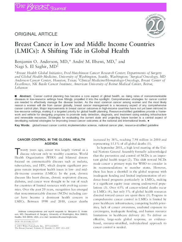 (PDF) Breast Cancer Disparities Among Women in Low- and Middle-Income ...