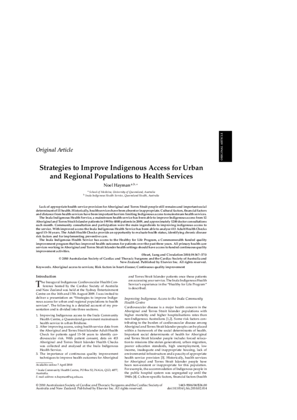 (PDF) Strategies to Improve Indigenous Access for Urban and Regional ...