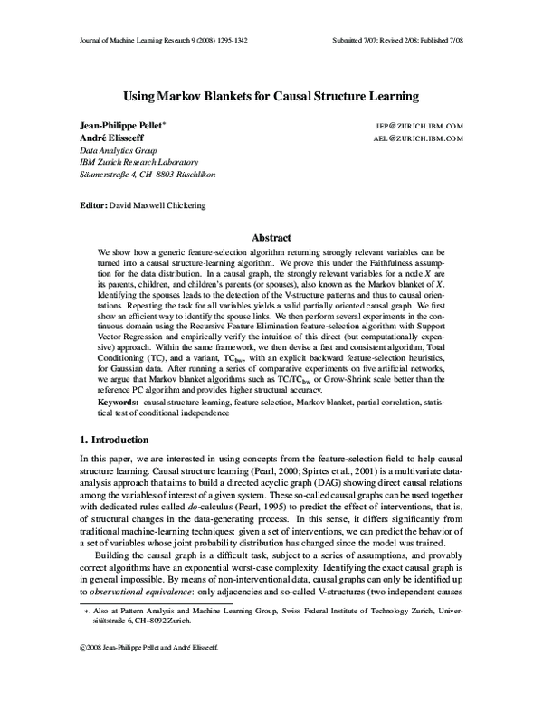 (PDF) Using Markov blankets for causal structure learning
