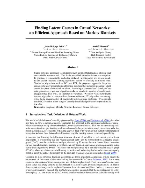 Pdf Finding Latent Causes In Causal Networks An Efficient Approach