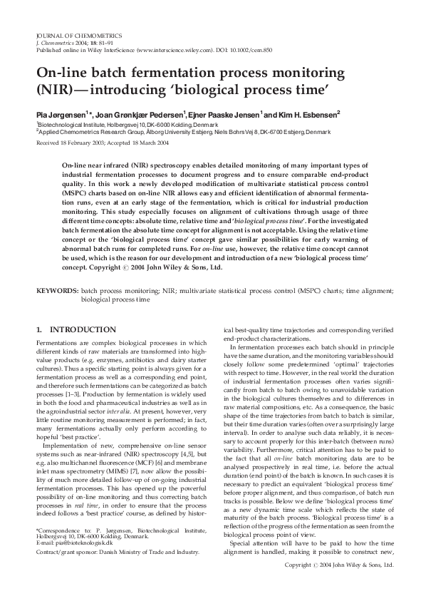 (PDF) On-line batch fermentation process monitoring(NIR)—introducing‘biological process time’