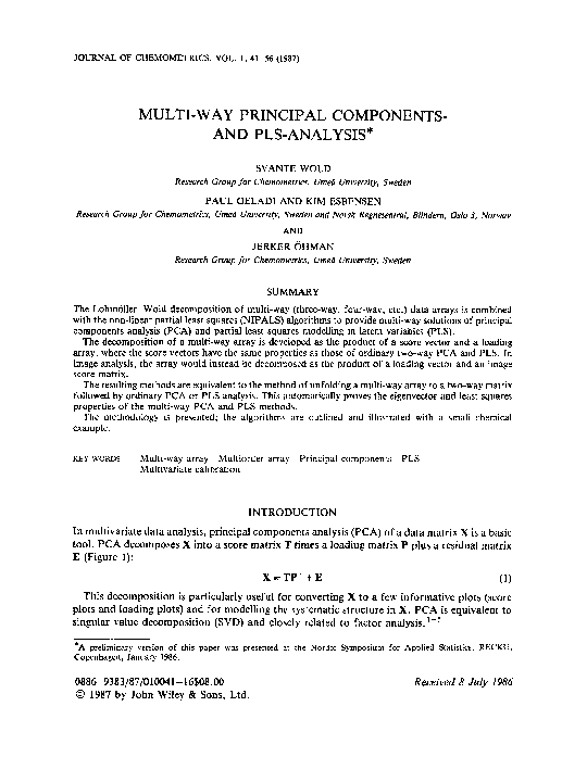 (PDF) Multi-way principal components-and PLS-analysis