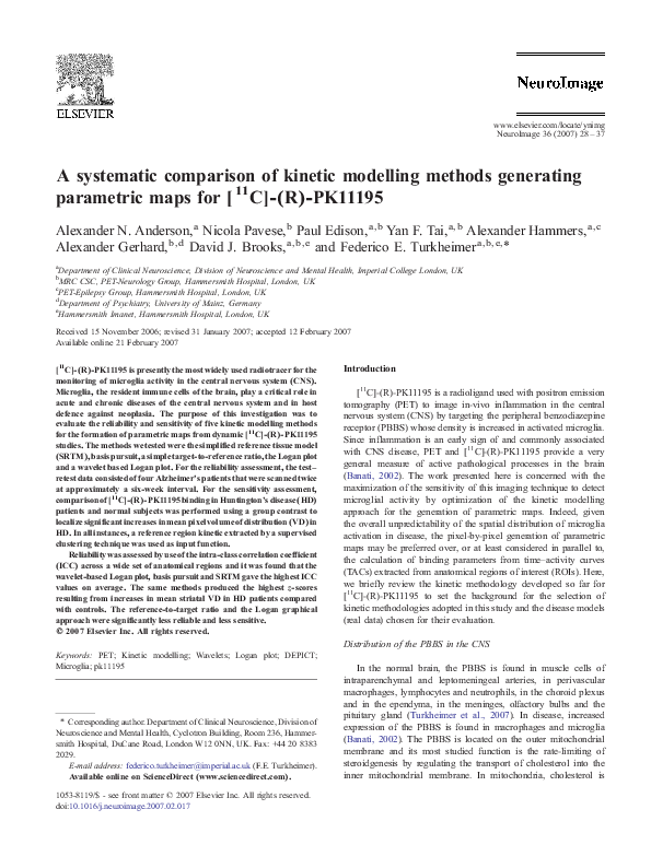 (PDF) A systematic comparison of kinetic modelling methods generating parametric maps for [11C ...