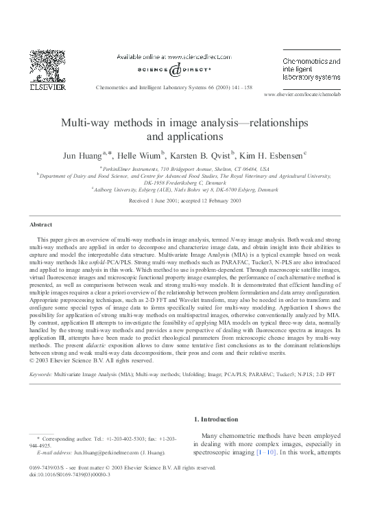(PDF) Multi-way methods in image analysis—relationships and applications