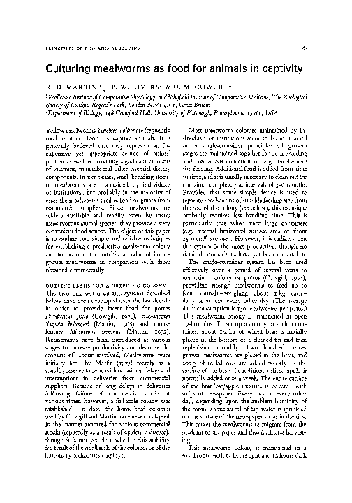 (PDF) Culturing mealworms as food for animals in captivity