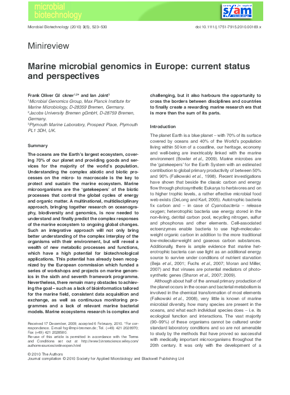 (PDF) Marine microbial genomics in Europe: current status and perspectives