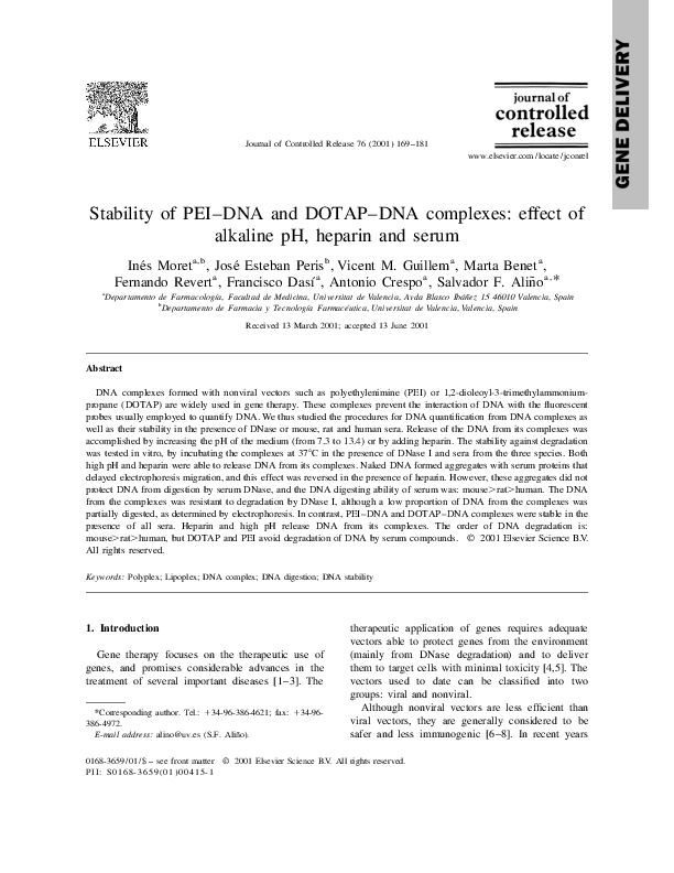 (PDF) Stability of PEI–DNA and DOTAP–DNA complexes: effect of alkaline ...