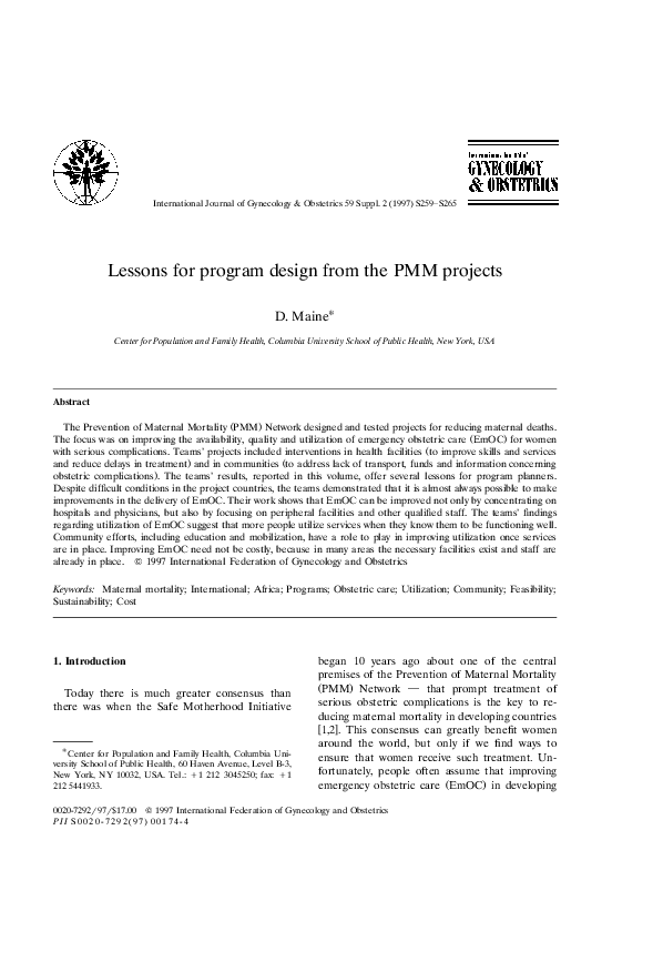 (PDF) Lessons for program design from the PMM projects