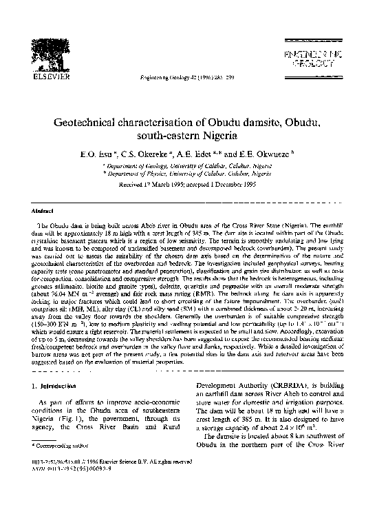 (PDF) Geotechnical characterisation of Obudu damsite, Obudu, south ...