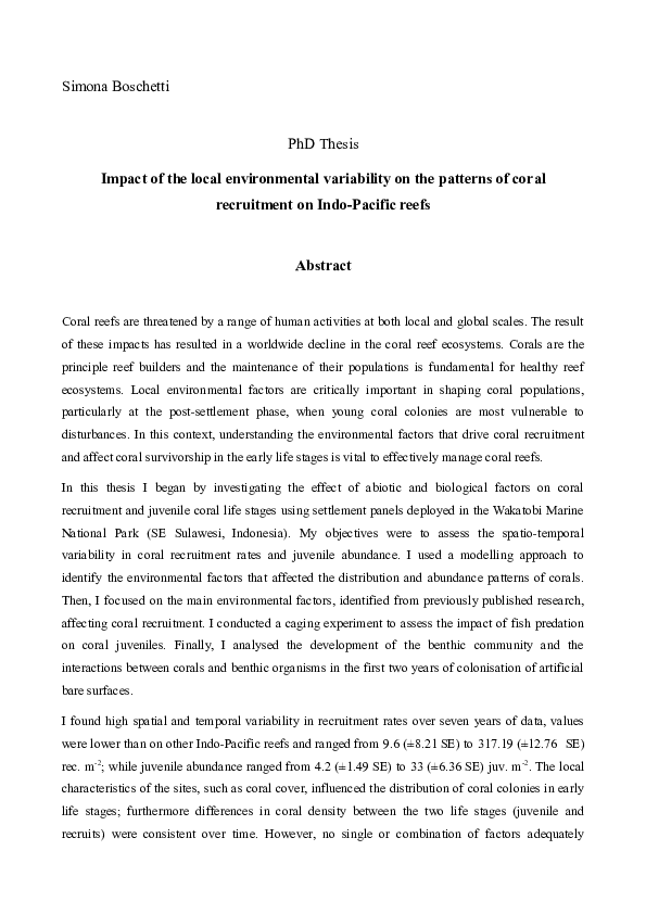 (DOC) PhD Thesis Abstract Simona Boschetti | Simona T Boschetti ...