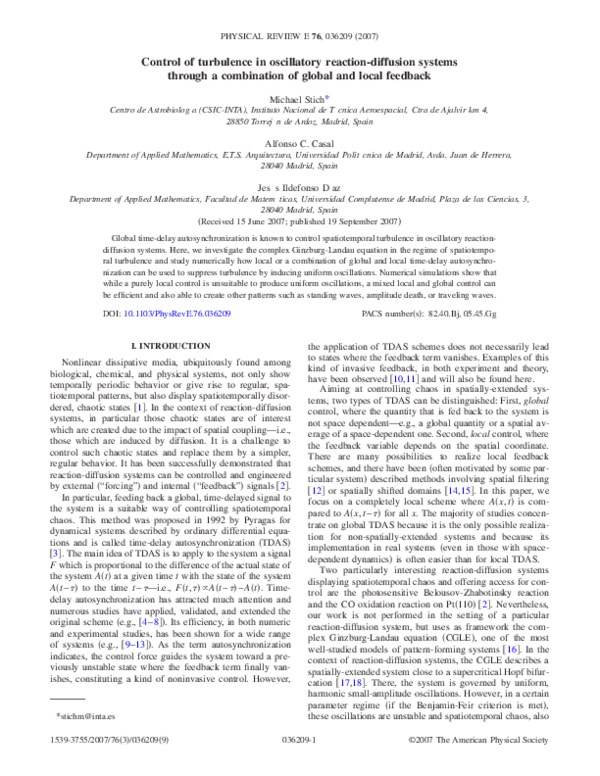 Pdf Control Of Turbulence In Oscillatory Reaction Diffusion Systems Through A Combination Of