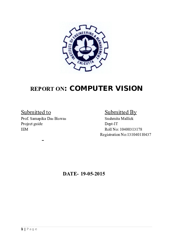 (DOC) REPORT ON: COMPUTER VISION