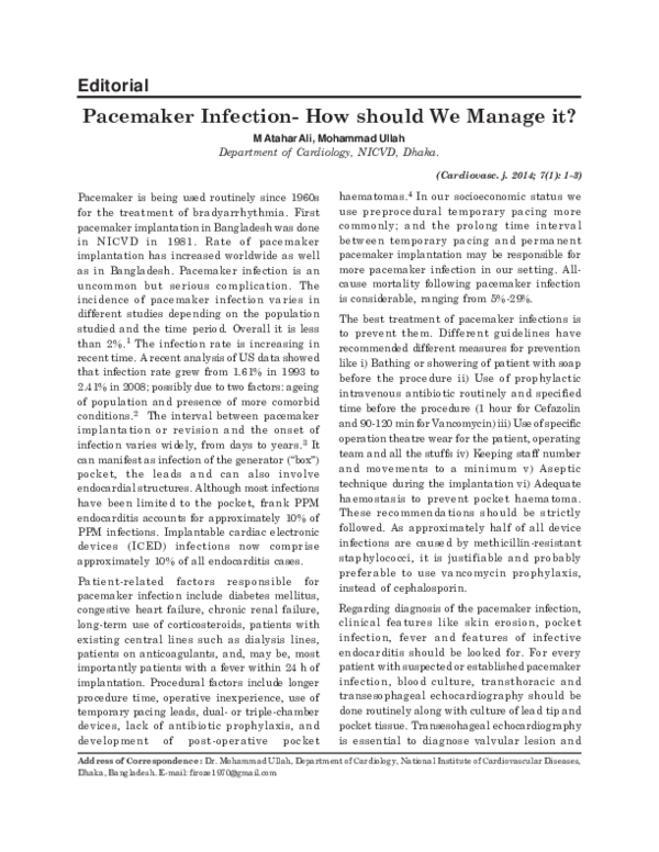 (PDF) Pacemaker Infection- How should We Manage it?