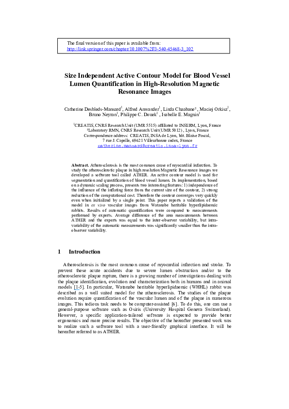 (PDF) Size Independent Active Contour Model for Blood Vessel Lumen Quantification in High ...