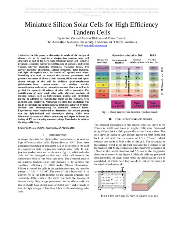 (PDF) Miniature Silicon Solar Cells for High Efficiency Tandem Cells