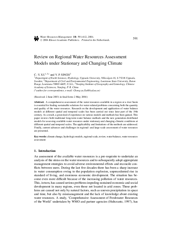 (PDF) Review on Regional Water Resources Assessment Models under ...