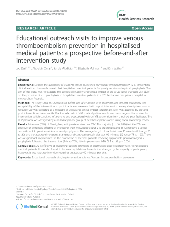 (PDF) Educational outreach visits to improve venous thromboembolism ...