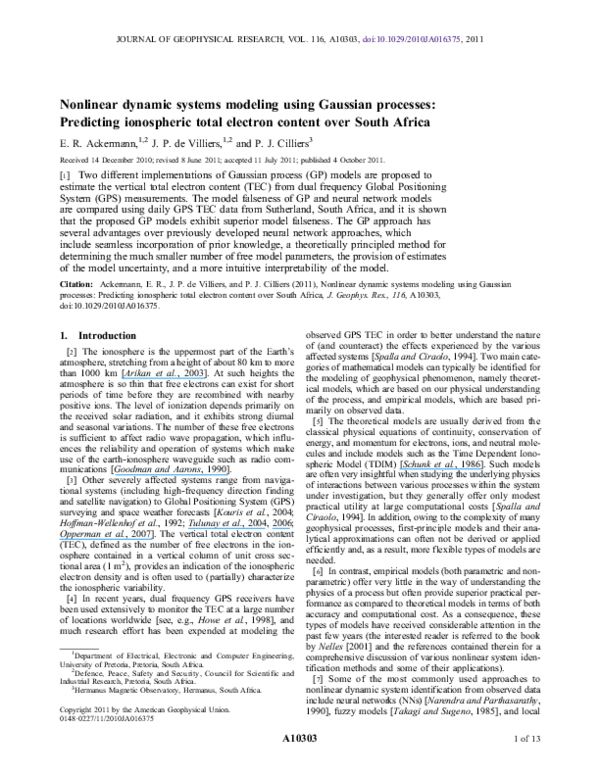Pdf Nonlinear Dynamic Systems Modeling Using Gaussian Processes