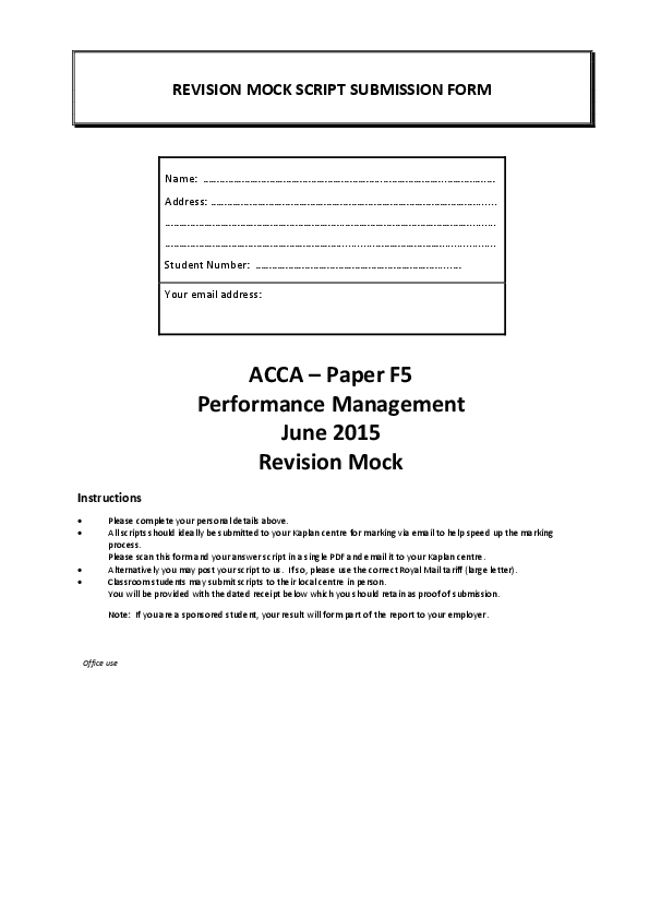 (PDF) REVISION MOCK SCRIPT SUBMISSION FORM ACCA – Paper F5 Performance ...