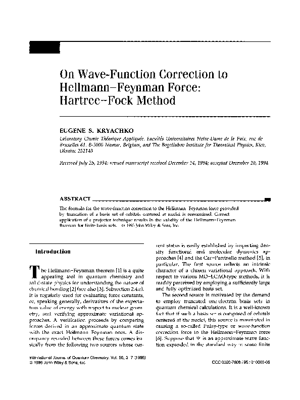 (PDF) On wave-function correction to Hellmann-Feynman force: Hartree-fock method