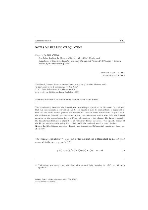 (PDF) Notes on the Riccati Equation