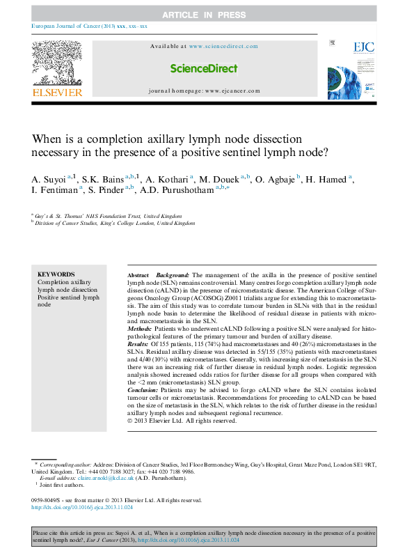 (PDF) When is a completion axillary lymph node dissection necessary in ...