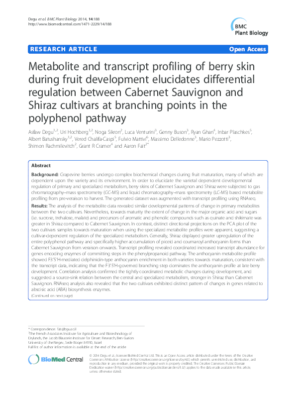 (PDF) Metabolite and transcript profiling of berry skin during fruit ...